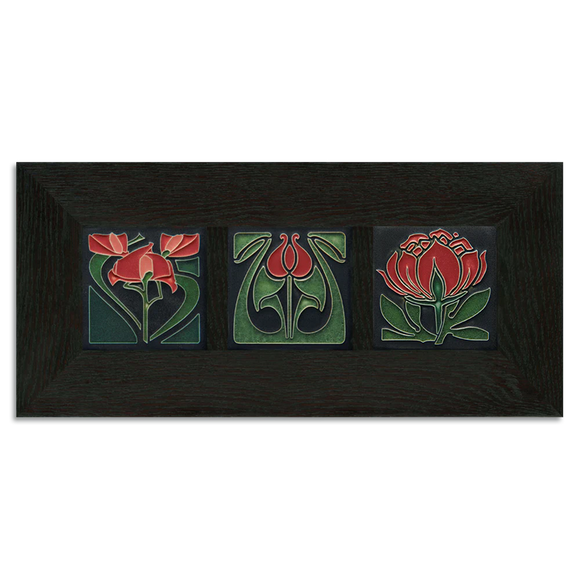 4x4 Florals Framed Tile Set (Red) | Motawi Tileworks